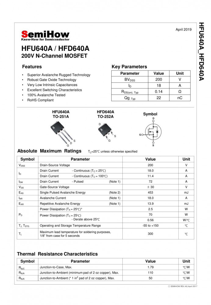 HFD640A datasheet page 1