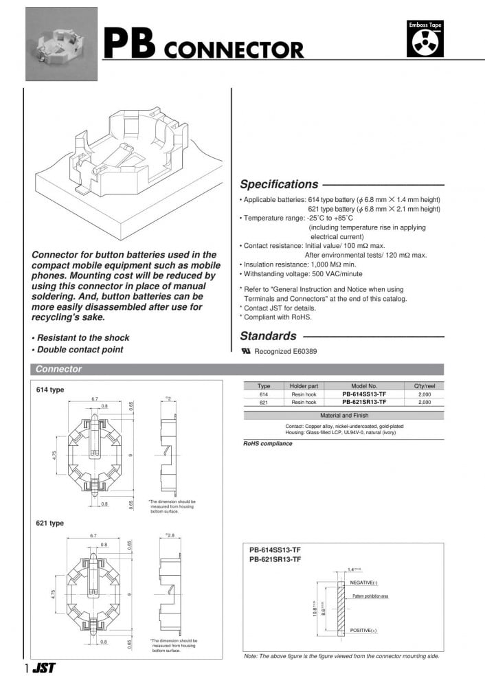 JST PB-621SR13-TF technical document page
