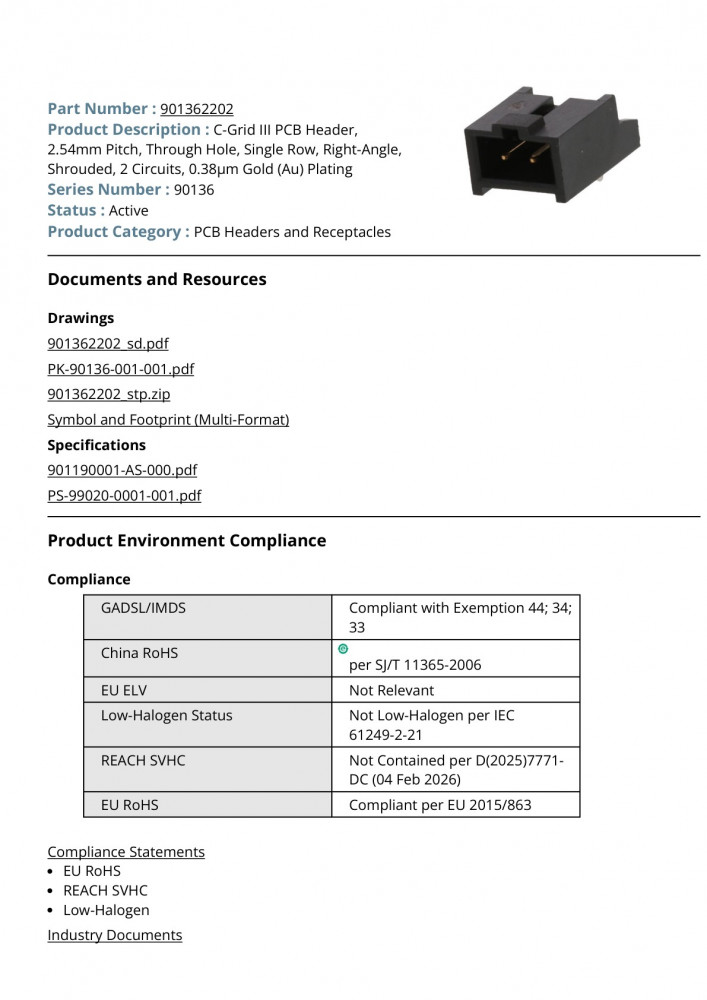 MOLEX 901362202 technical document image, page 1