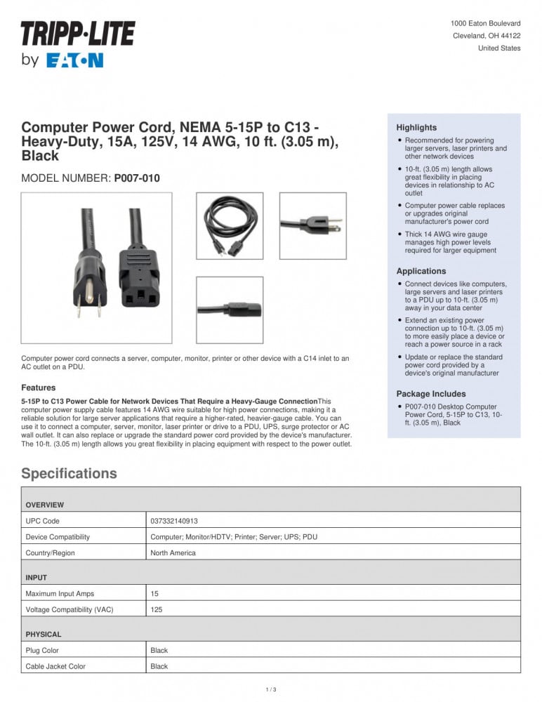 P007-010 technical document page 1
