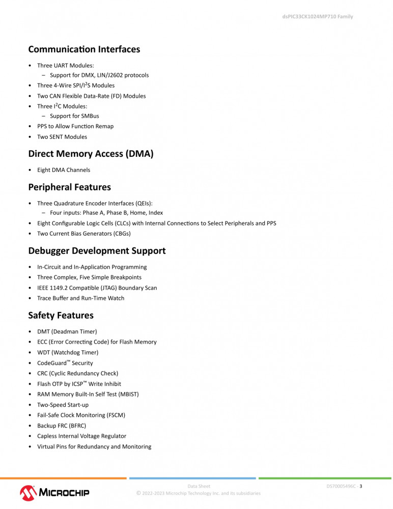 dsPIC33CK1024MP710 datasheet page 3