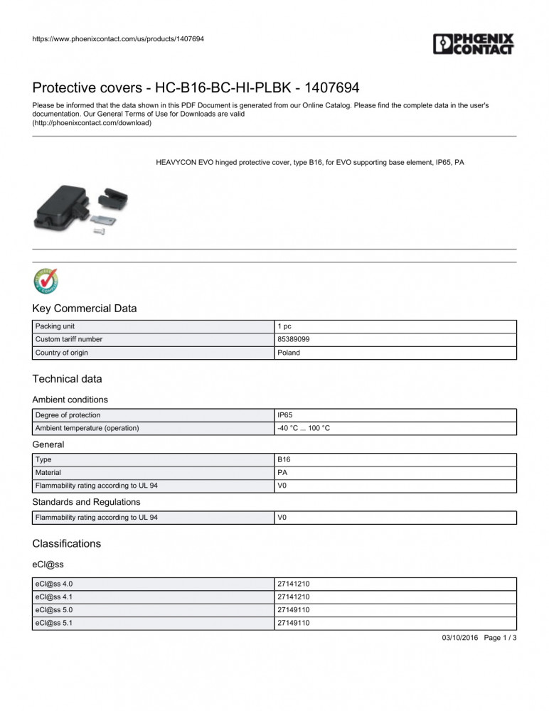 Phoenix Contact 1407694 product document page 1