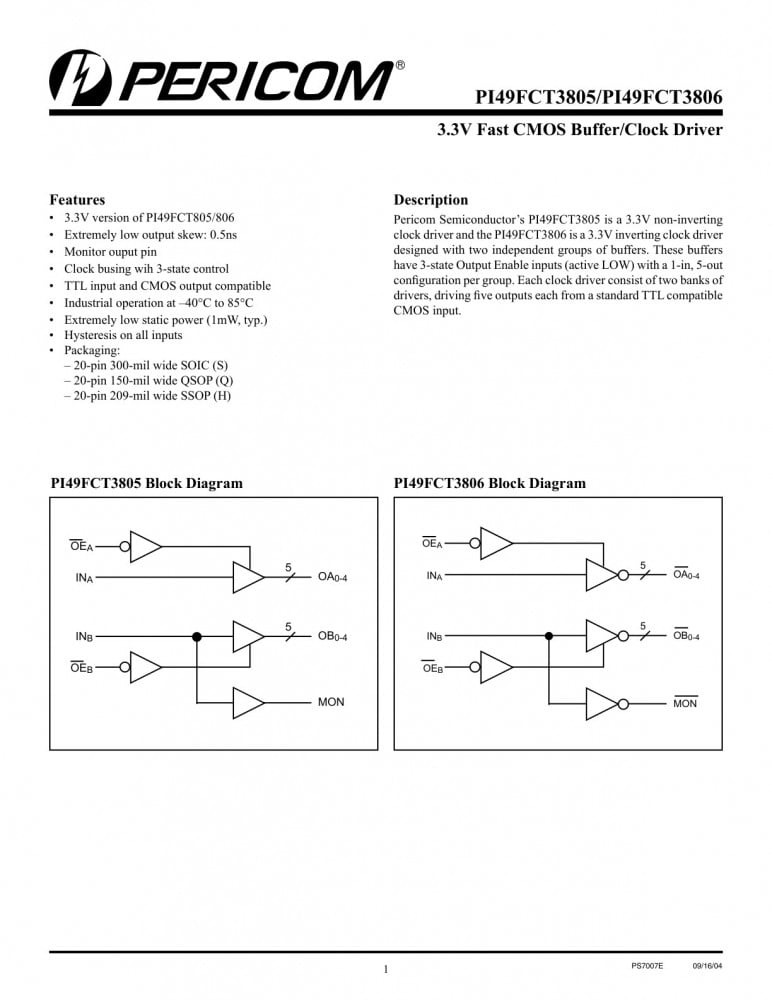 PI49FCT3805CHE datasheet page 1