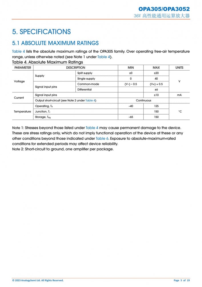 OPA305 datasheet page 5