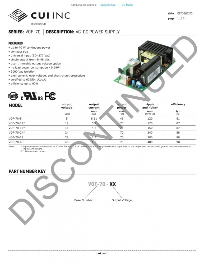 VOF-70-24 datasheet page 1