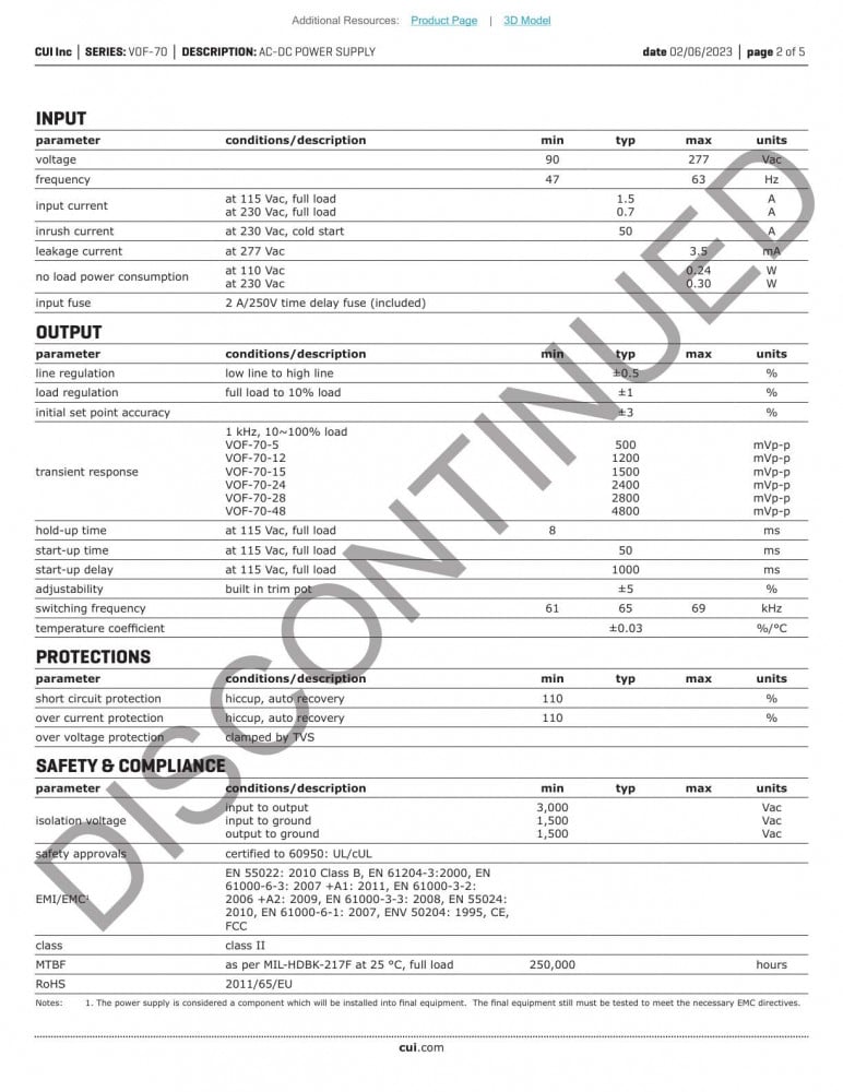VOF-70-24 datasheet page 2