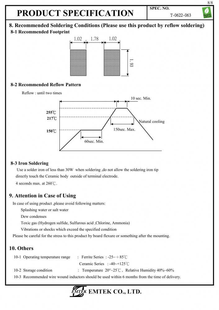 LCF1206-3R3J-T application cautions
