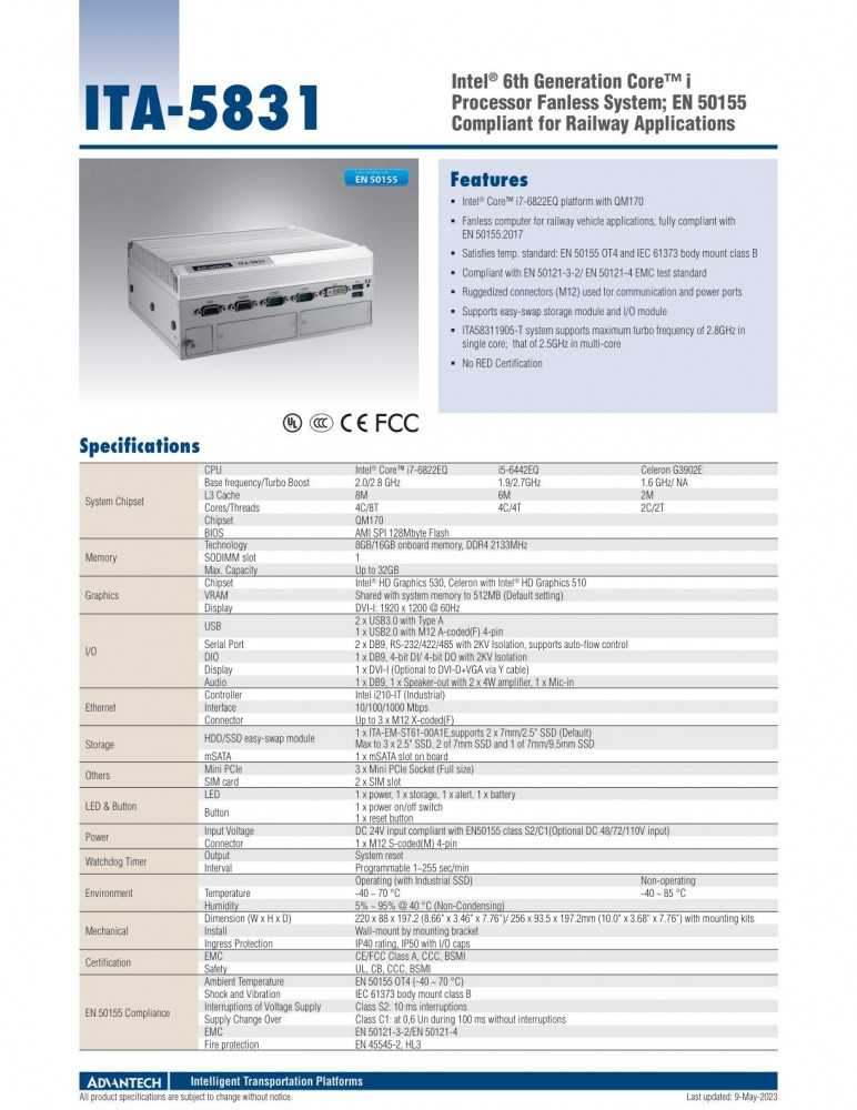 ADVANTECH ITA-5831-L7A1E technical datasheet page 1