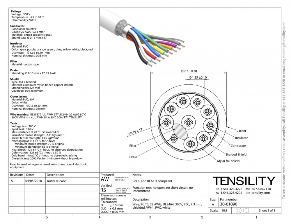 30-01090 technical drawing and cable cross-section