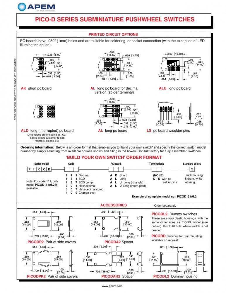 APEM PICO-D product documentation page 3
