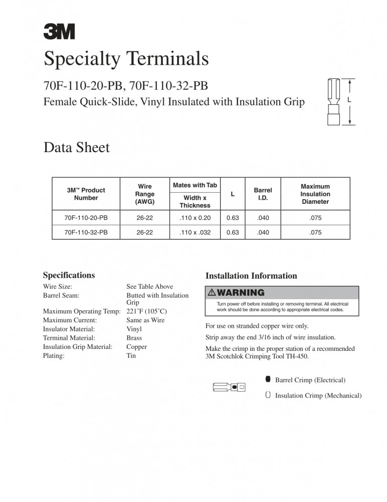 3M 70F-110-32-PB technical document page 1