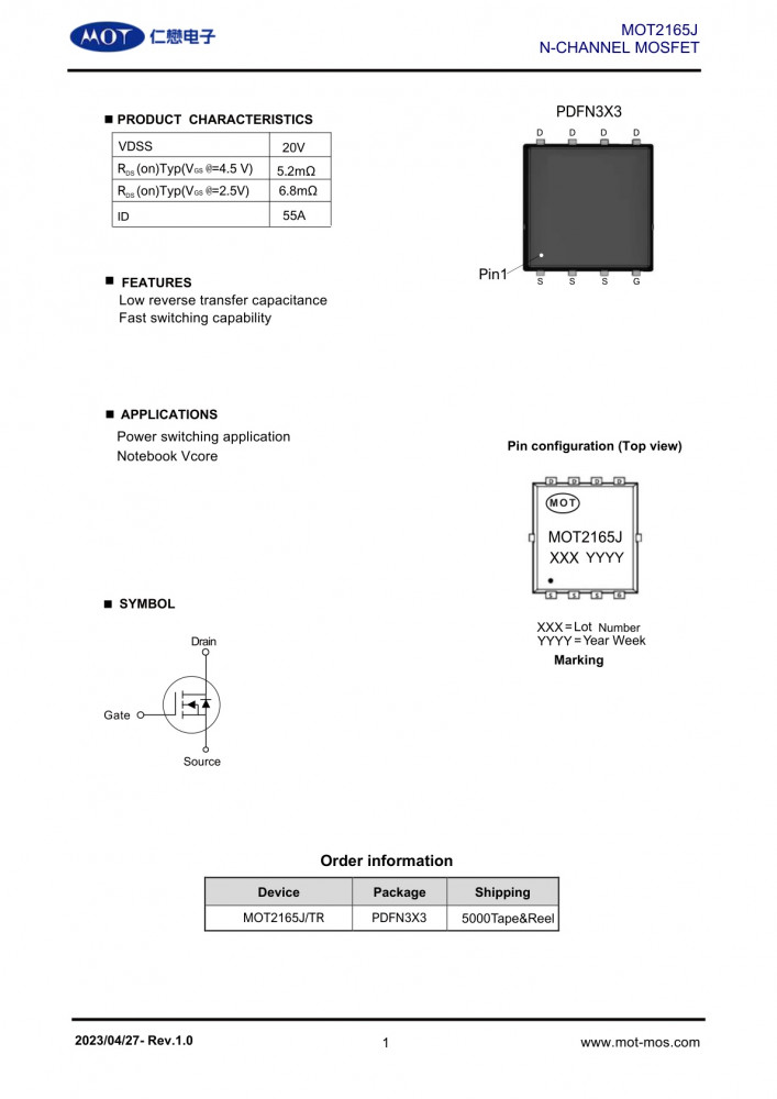 MOT2165J datasheet page 1