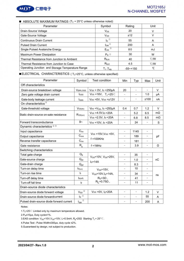 MOT2165J datasheet page 2