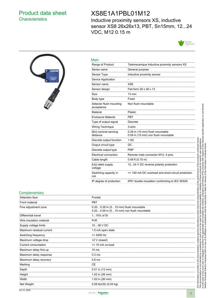 XS8E1A1PBL01M12 technical document page 1