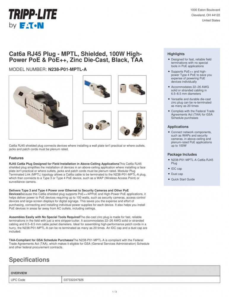 N238-P01-MPTL-A technical document page 1