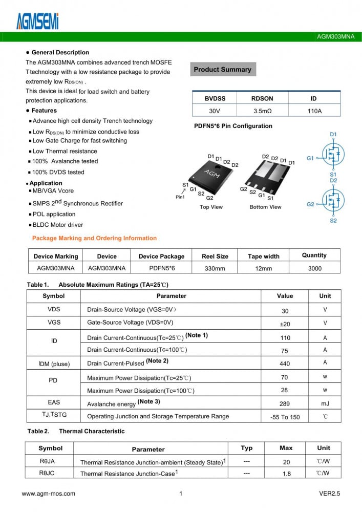 AGM303MNA datasheet page 1