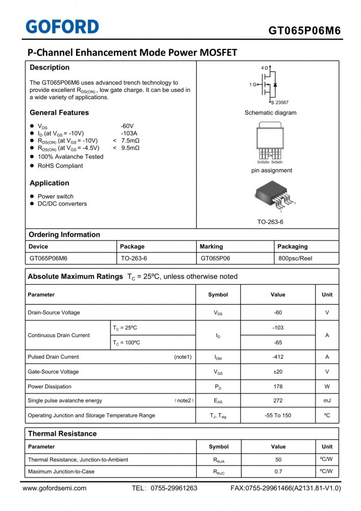 GT065P06M6 datasheet page 1