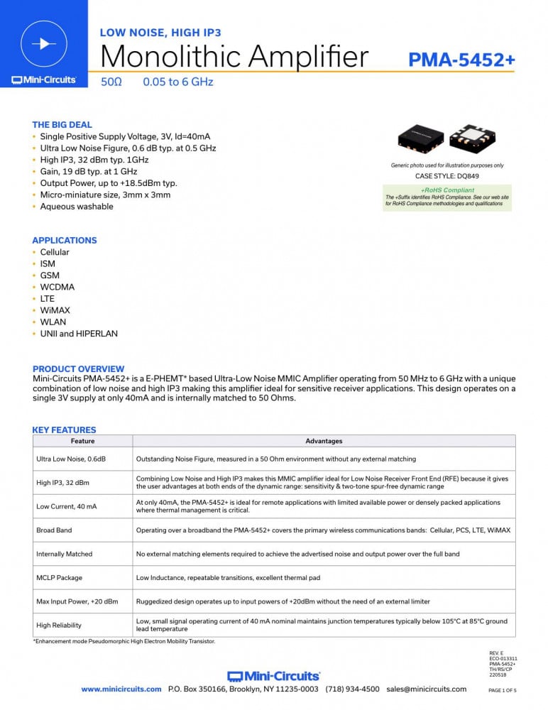 PMA-5452+ datasheet page 1