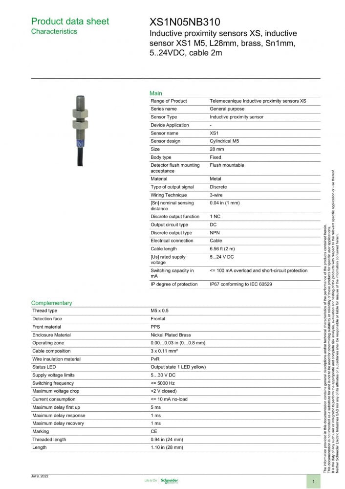 XS1N05NB310 technical document page 1