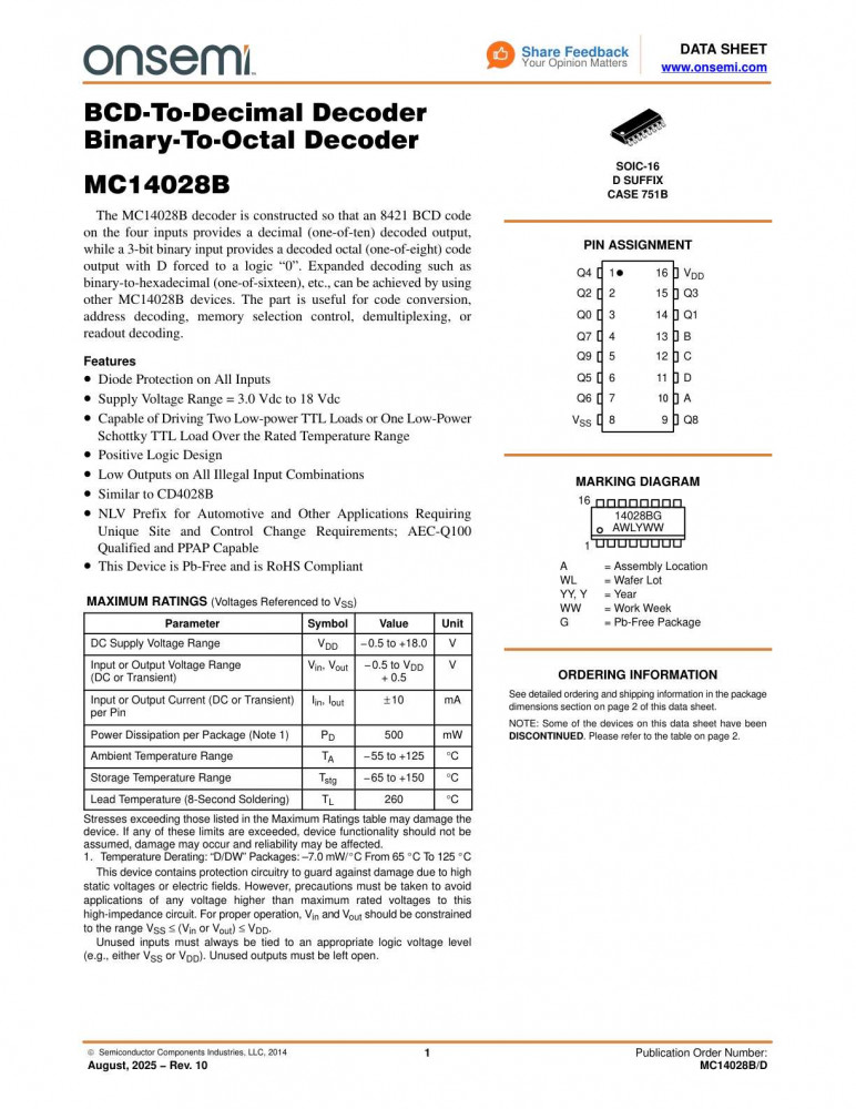 MC14028B document page 1