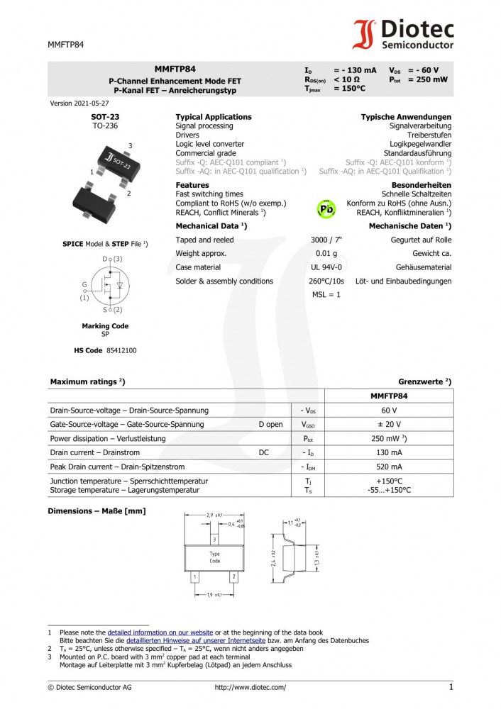 MMFTP84 datasheet page 1