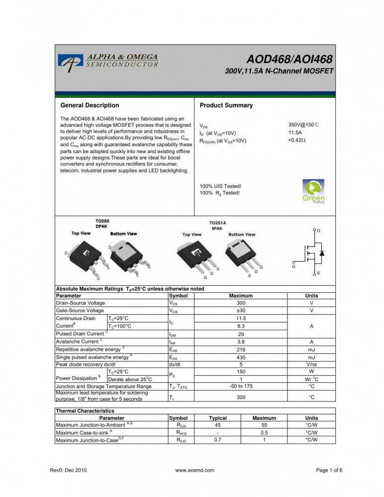 AOD468 datasheet page 1