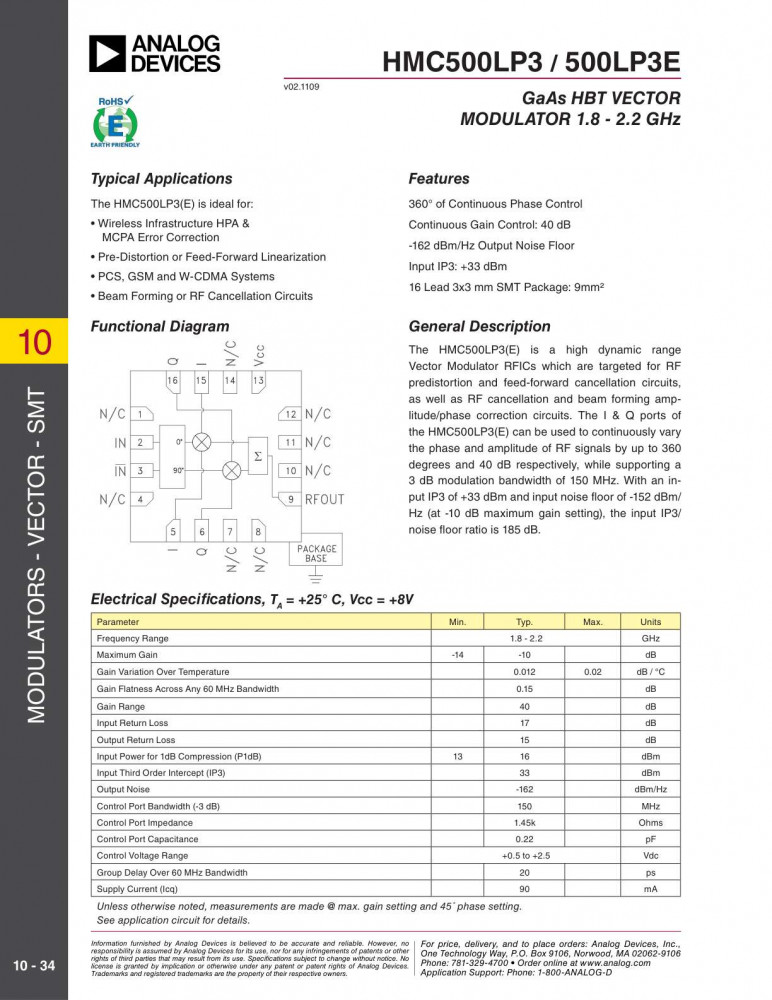 HMC500LP3E datasheet page 1