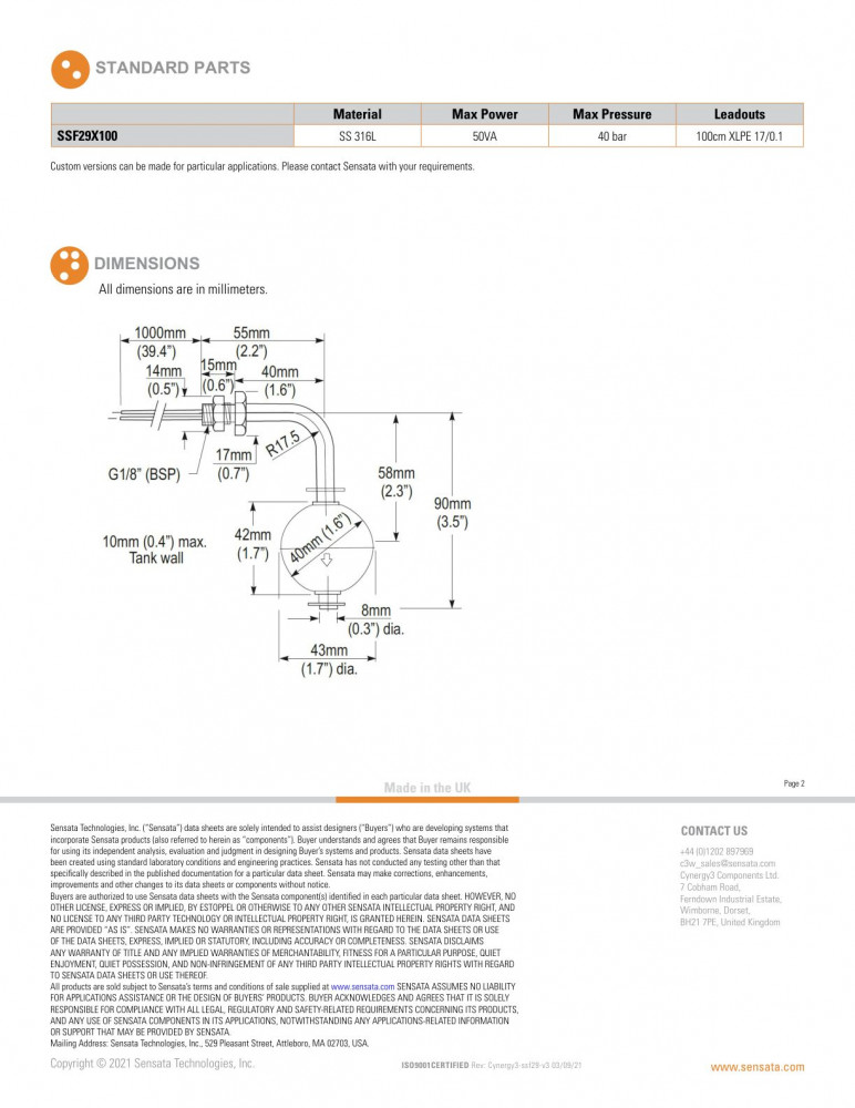 SSF29X100 technical document page 2