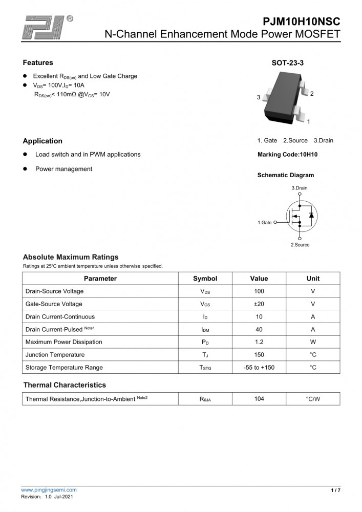 PJM10H10NSC datasheet page 1