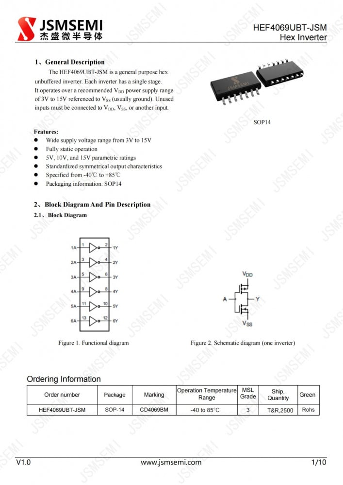 HEF4069UBT-JSM datasheet page 1