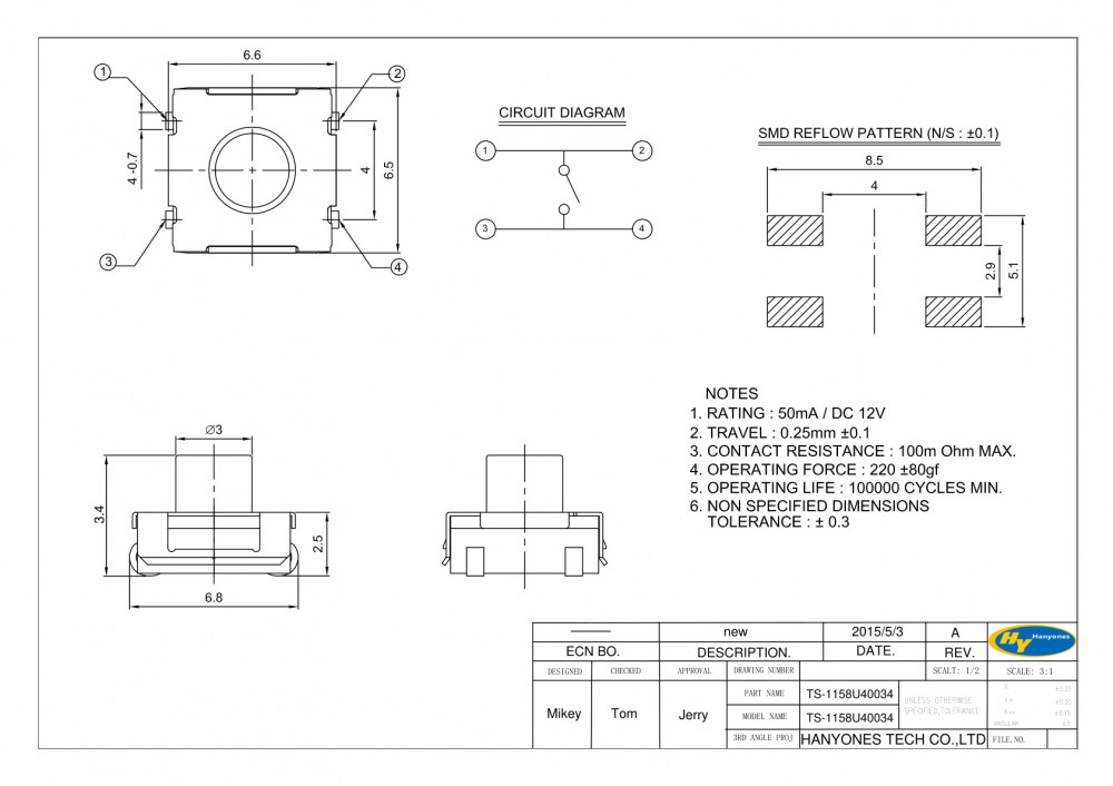 TS-1158U40034 technical drawing and specification page