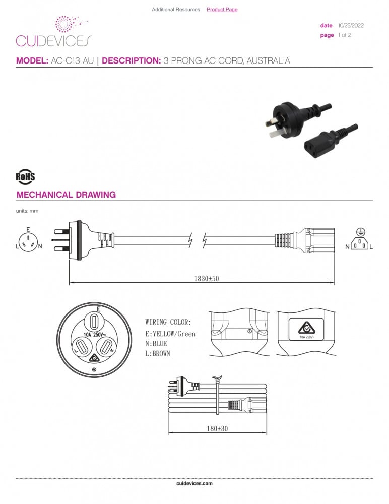 CUI AC-C13 AU technical document page 1
