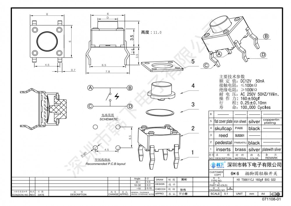 HX TS6611CJ 160gf BXG 022 specification page 1