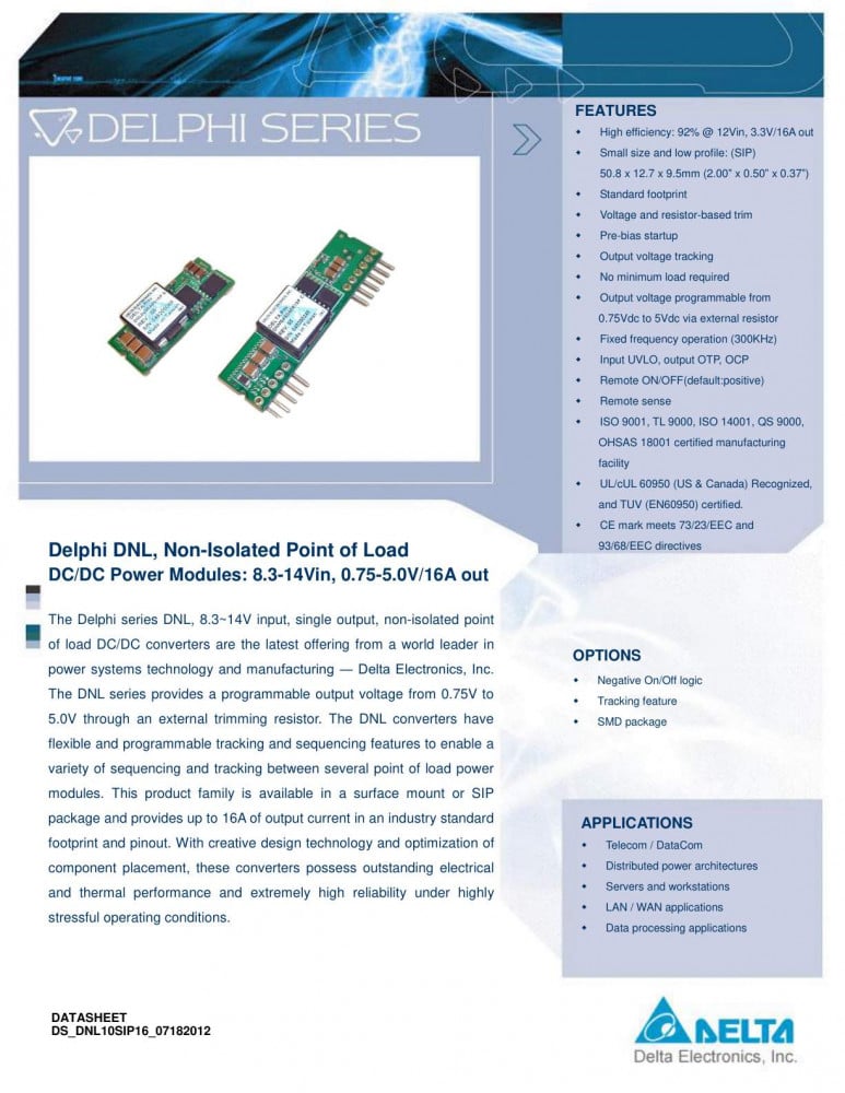 DELTA DNL10S0A0S16PFD datasheet page 1