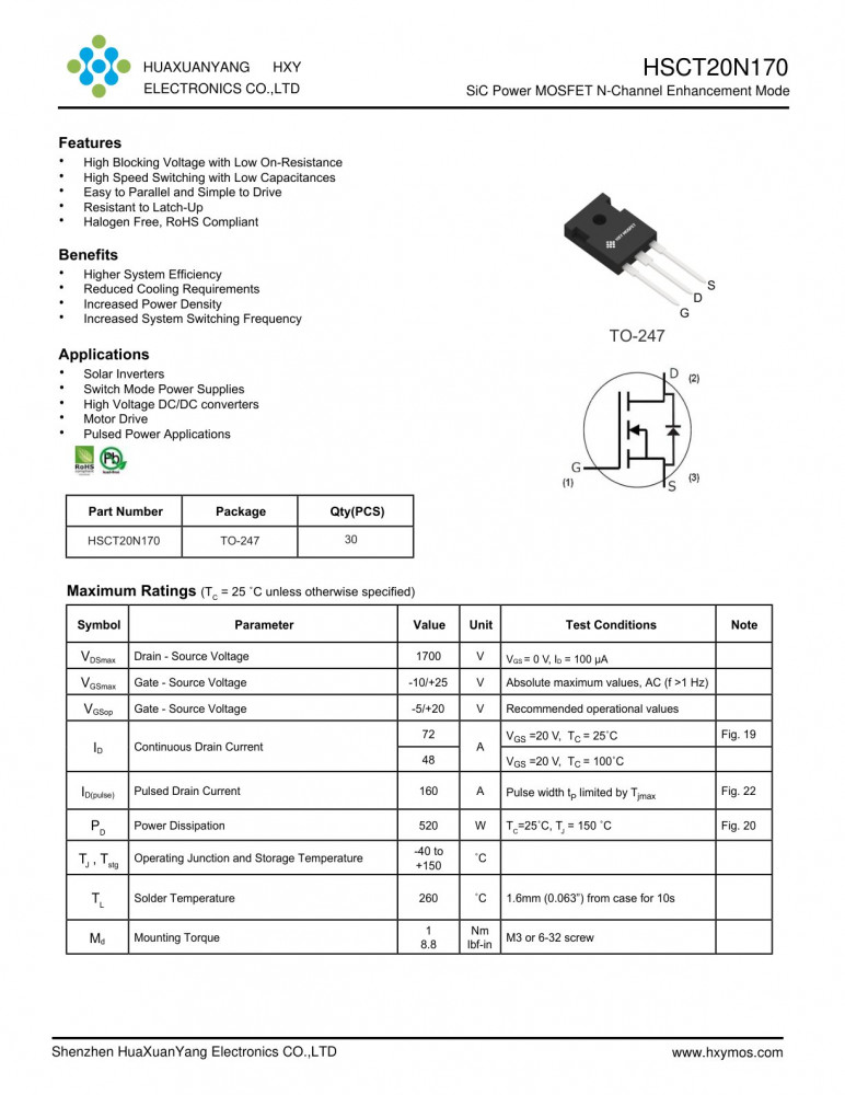 HSCT20N170 datasheet page 1