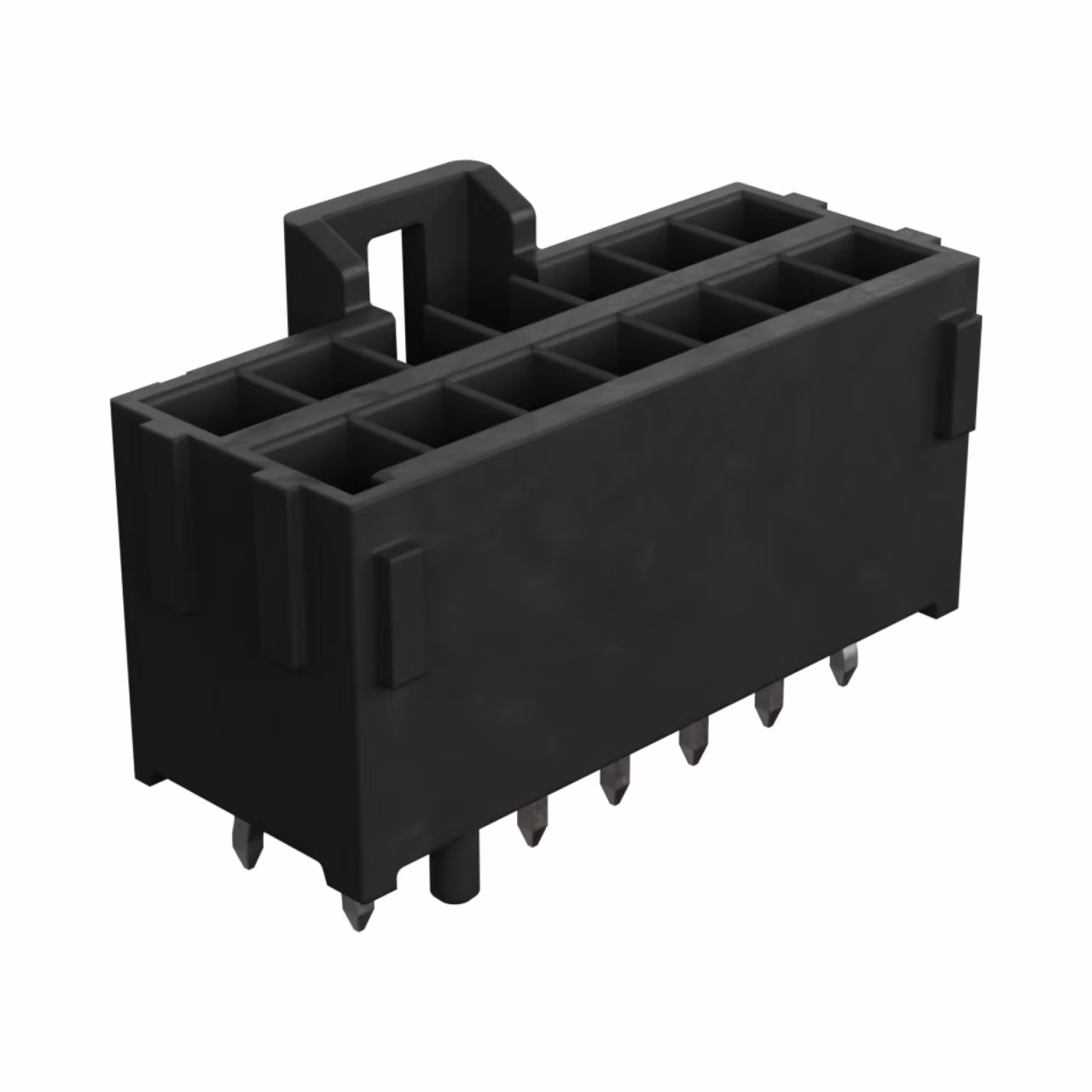Ultra-Fit Vertical Header, 3.50mm Pitch, Dual Row, 14 Circuits, with Kinked Pins, 0.76µm Gold (Au) Plating, Black, Glow-Wire Capable, Tray for sale