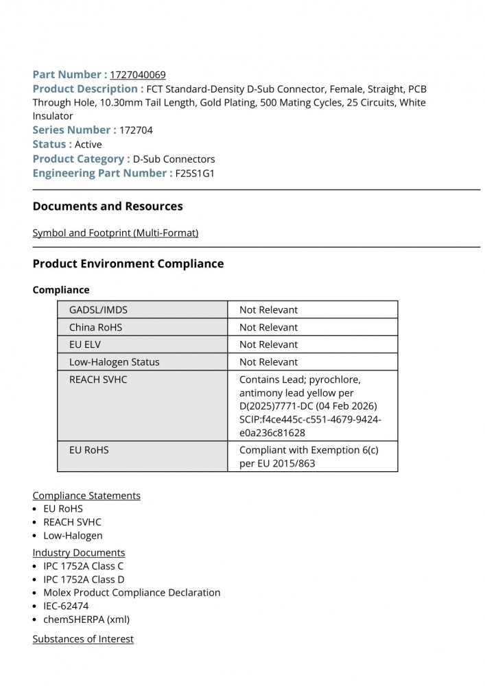 MOLEX 1727040069 technical document page 1