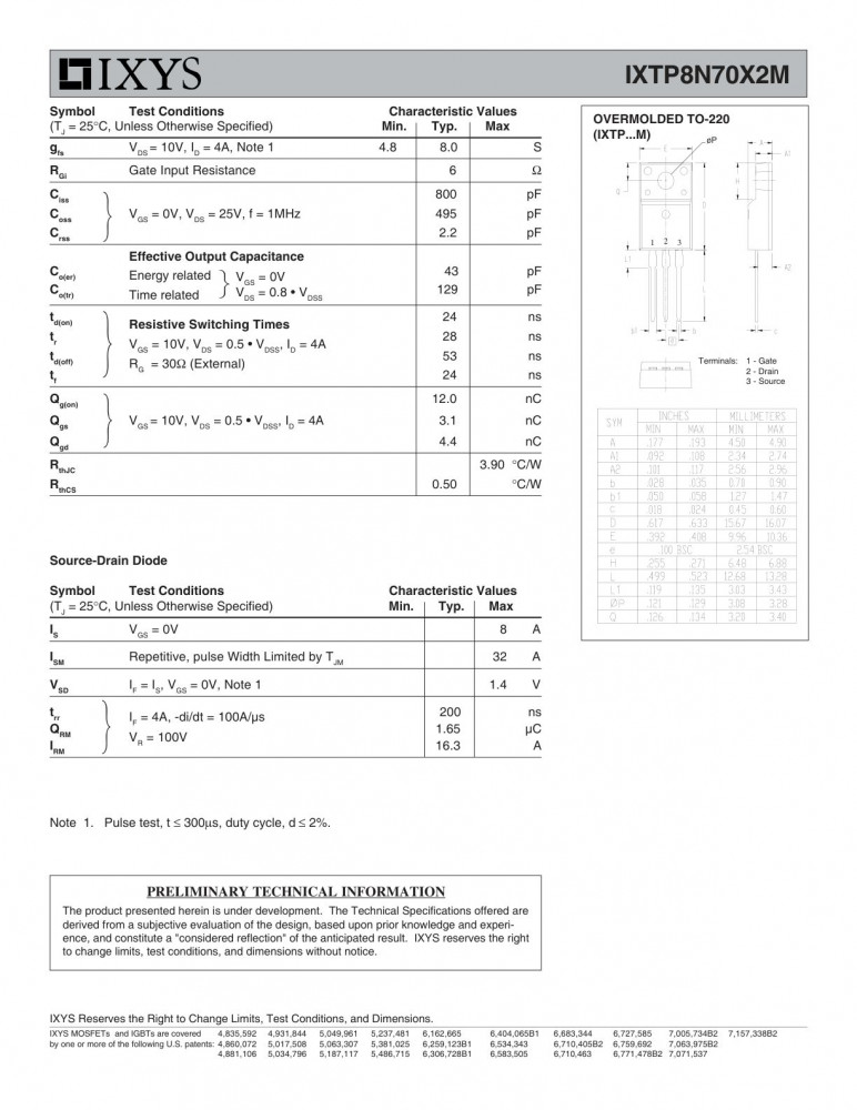 IXTP8N70X2M datasheet page 2
