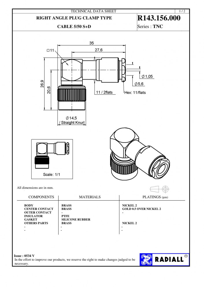 Radiall R143156000 technical drawing page 1