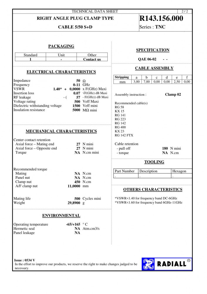 Radiall R143156000 technical drawing page 2