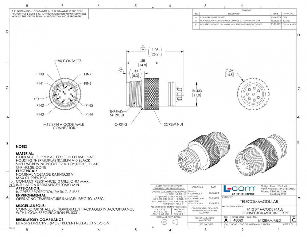 L-com M128AM-MLD engineering drawing preview