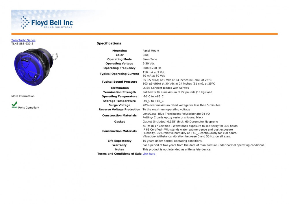 TLHS-88B-930-S product documentation image, page 1