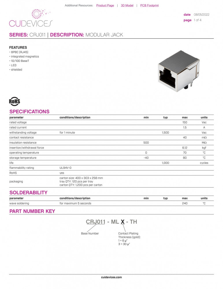 CRJ011-ML3-TH datasheet page 1