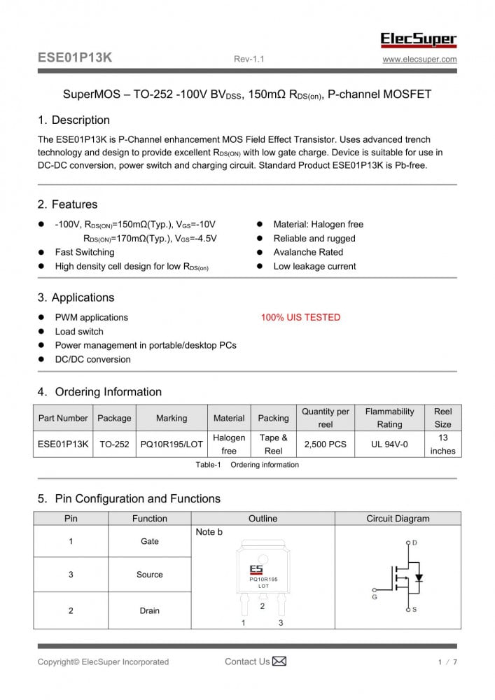 ESE01P13K datasheet page 1