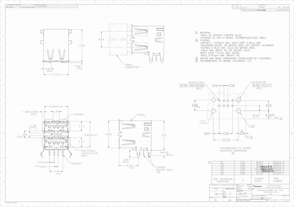 TE Connectivity 292323-1 technical document preview