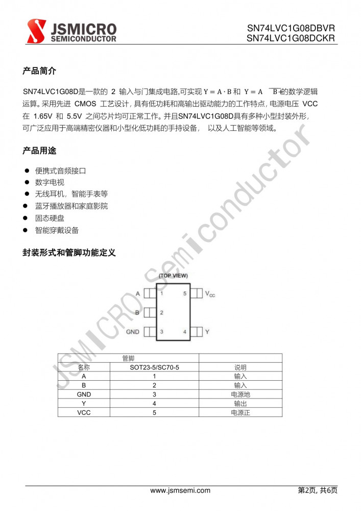 SN74LVC1G08DBVR-JSM datasheet page 2