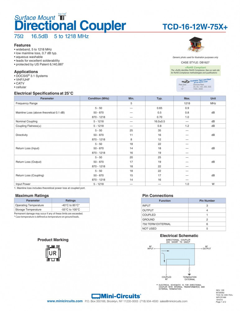 TCD-16-12W-75X+ specification page