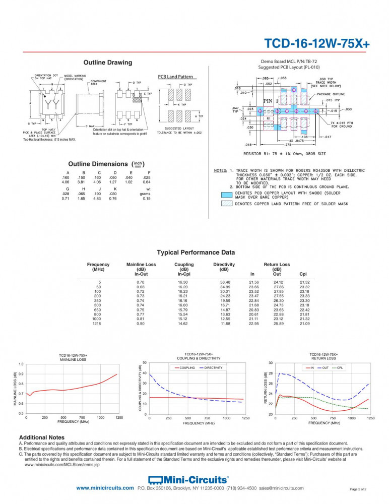 TCD-16-12W-75X+ outline and layout page