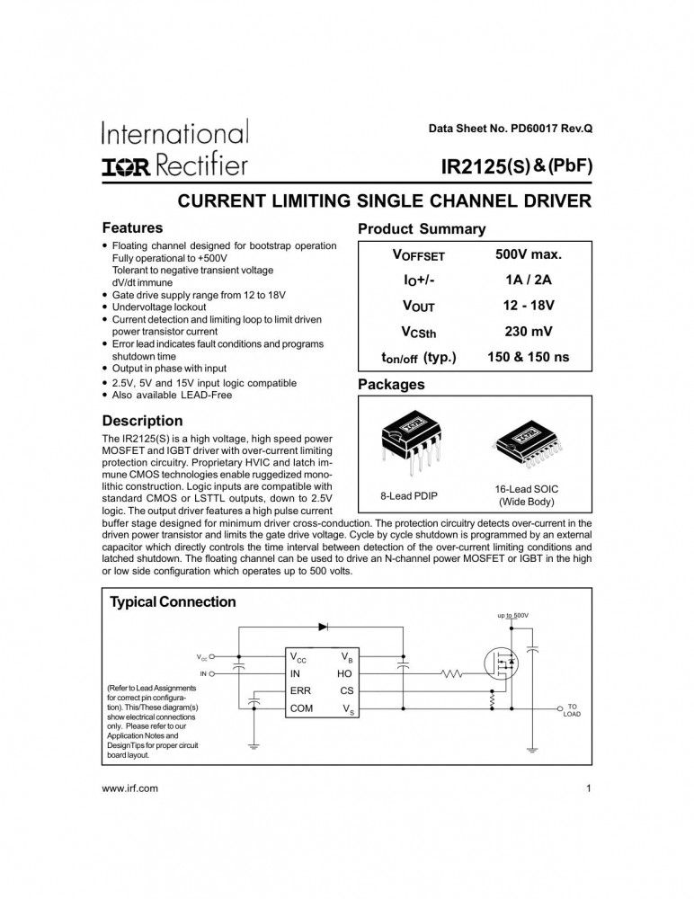 IR2125SPBF datasheet page 1