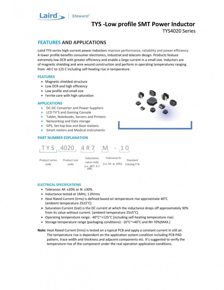 Laird TYS4020 datasheet page 1